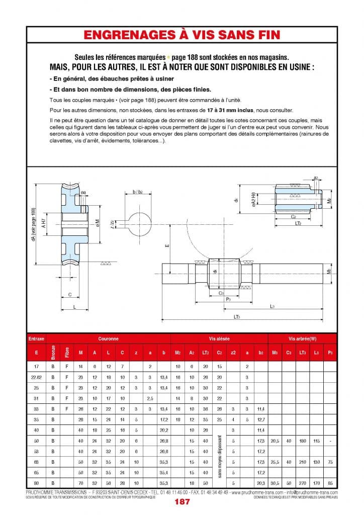 Page 187 - ENGRENAGES À VIS SANS FIN - Prud'homme Transmissions
