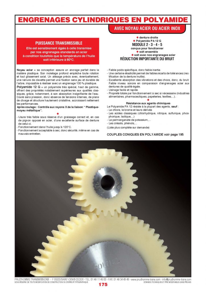 page 175 - ENGRENAGES CYLINDRIQUES EN POLYAMIDE - Prud'homme Transmissions