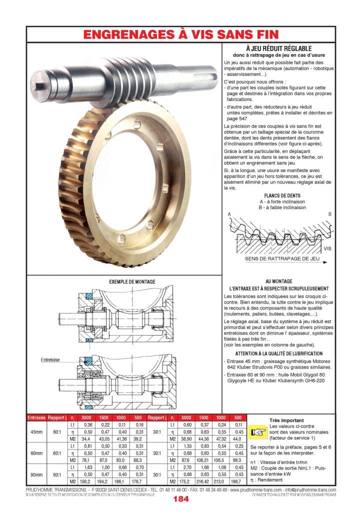 Page 184 - ENGRENAGES À VIS SANS FIN - Prud'homme Transmissions