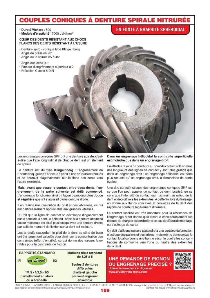 Page 189 - COUPLES CONIQUES À DENTURE SPIRALE NITRURÉE - Prud'homme Transmissions