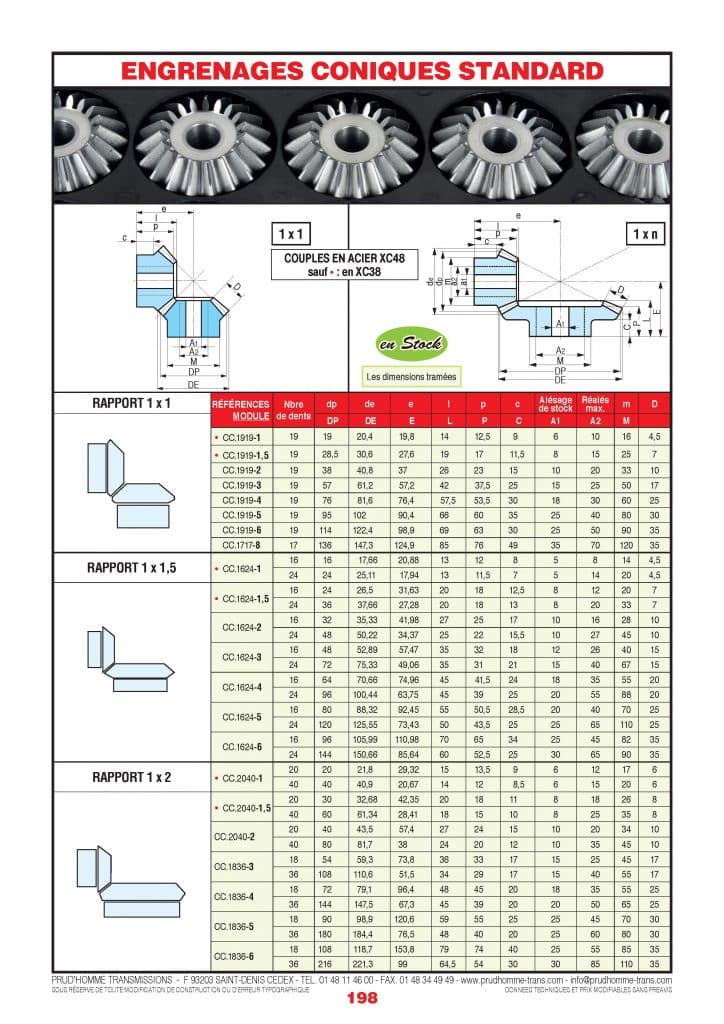 Page 198 - ENGRENAGES CONIQUES STANDARD - Prud'homme Transmissions