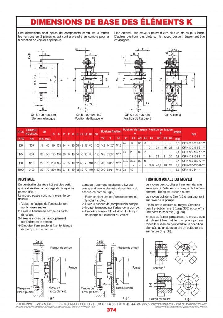 Page 374 - DIMENSIONS DE BASE DES ÉLÉMENTS K - Prud'homme Transmissions