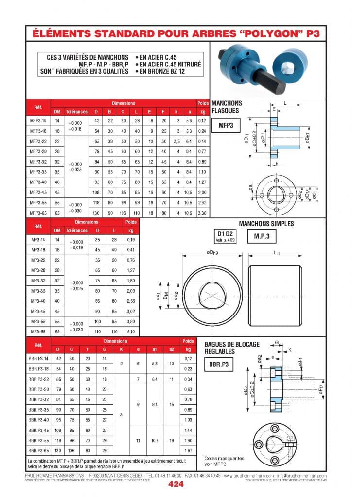 Page 424 - ÉLÉMENTS STANDARD POUR ARBRES “POLYGON” P3 - Prud'homme ...
