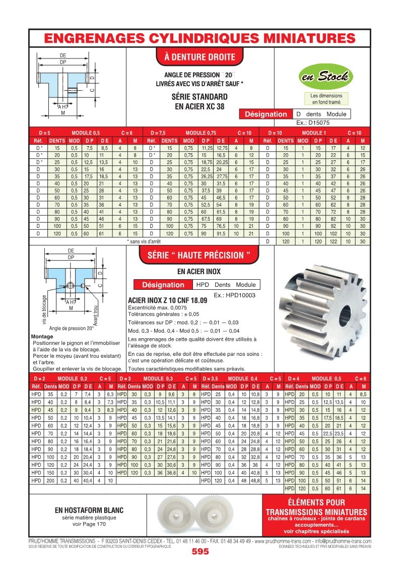Page 595 - ENGRENAGES CYLINDRIQUES MINIATURES - Prud'homme Transmissions